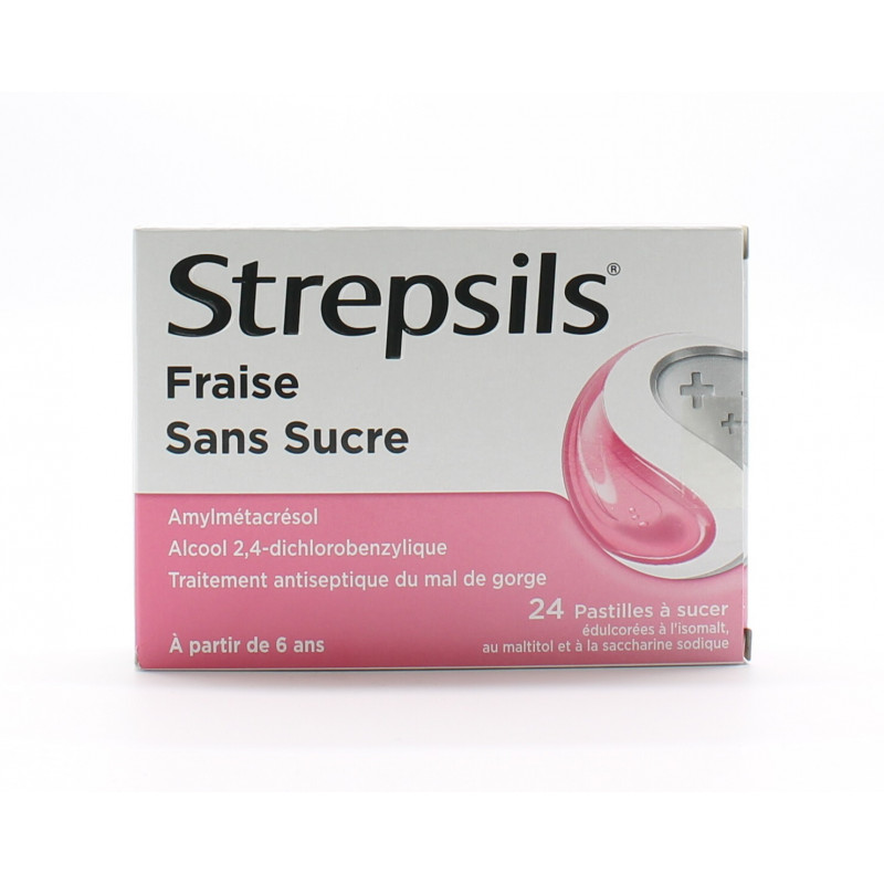 Strepsils Sans Sucre Fraise 24 pastilles|Univers Pharmacie