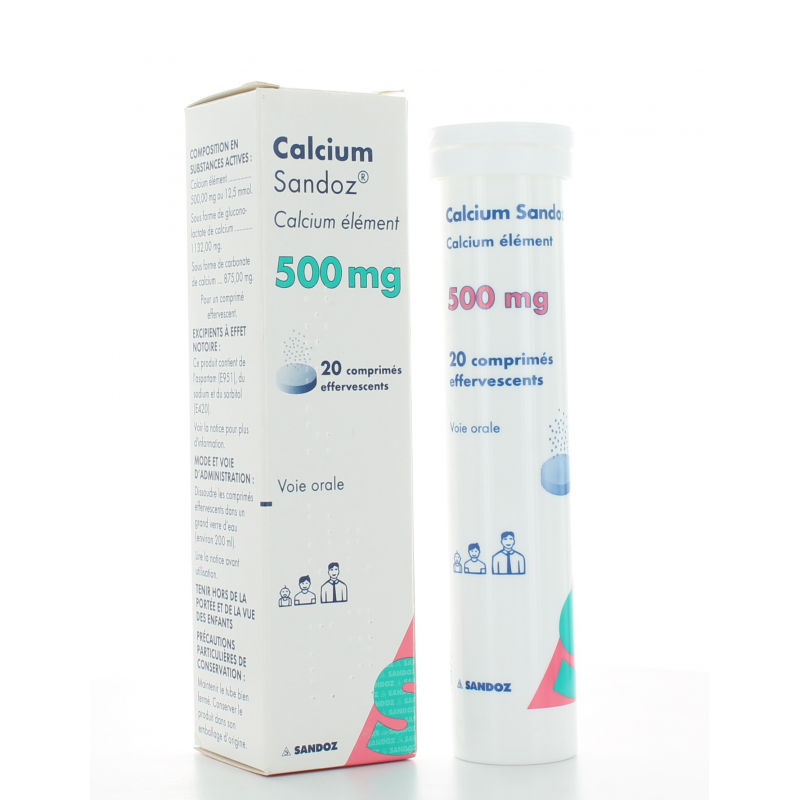 Calcium Sandoz 500 mg 20 comprimés effervescents|Univers Pharmacie